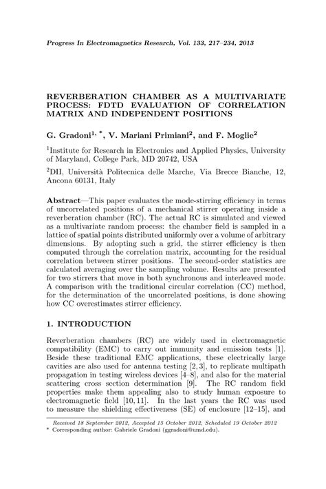 Pdf Reverberation Chamber As A Multivariate Process Fdtd Evaluation Of Correlation Matrix And