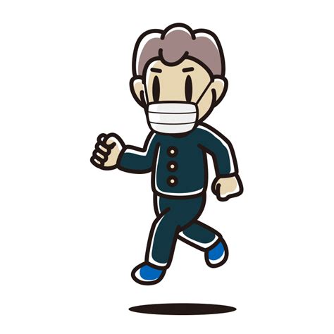 【フリー素材】マスクをつけて走る男子中学生のイラスト｜【free Illustrations】かわいい無料イラスト素材なら「ポンコツイラストクラブ」