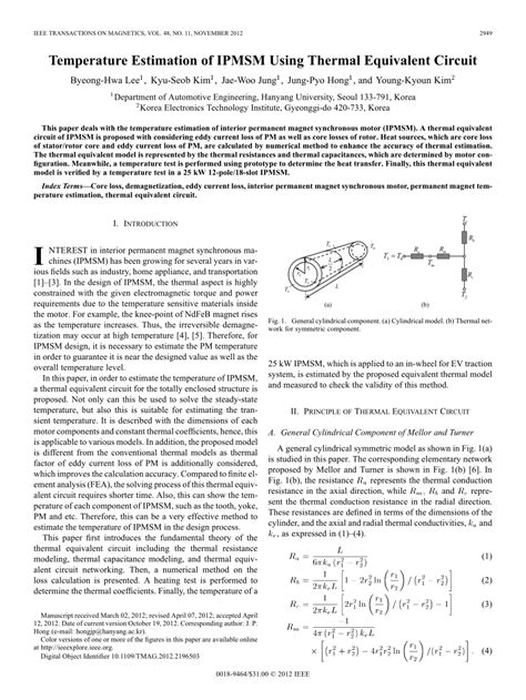 Pdf Temperature Estimation Of Ipmsm Using Thermal Equivalent Circuit