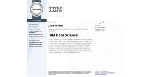jazib ahmad on linkedin completion certificate for ibm data science