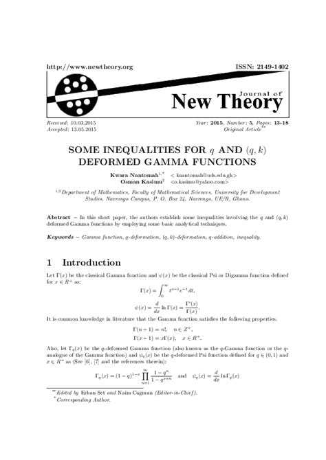 Pdf Some Inequalities For Q And Q K Deformed Gamma Functions
