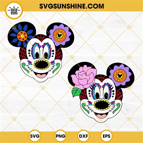 Mickey Minnie Mouse Sugar Skull Svg Halloween Svg Mickey Day Of The