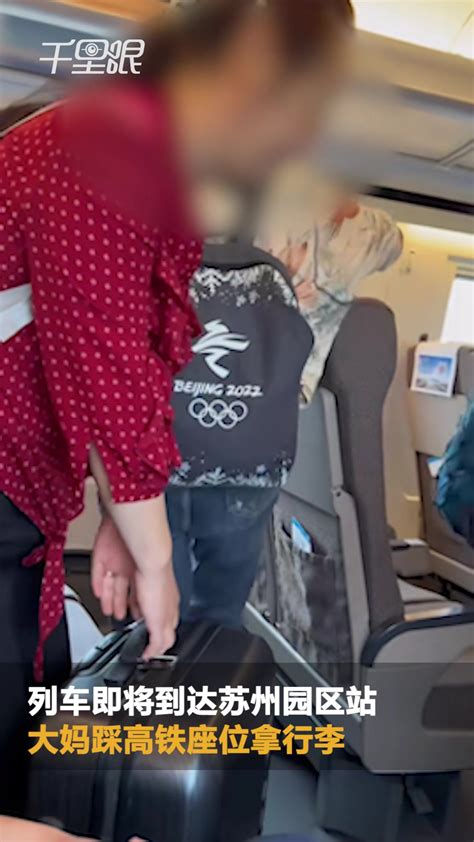 【江苏】大妈脚踩高铁座位拿行李，拍摄者：说她还不搭理人