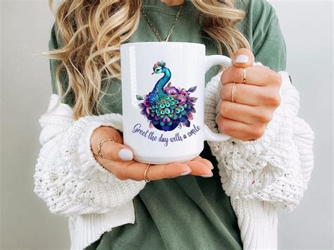 Beautiful Peacock Blue Coffee Mugs Bird Image Tea Cup Good Morning