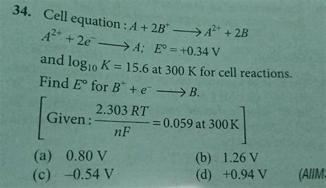 Cell Equation A2b A22b A22e− Ae∘034 V And Log10 K156 At 300
