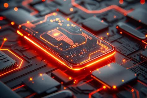 Premium Photo Futuristic Glowing Red Cpu Chip On Circuit Board Technology And Computing Power