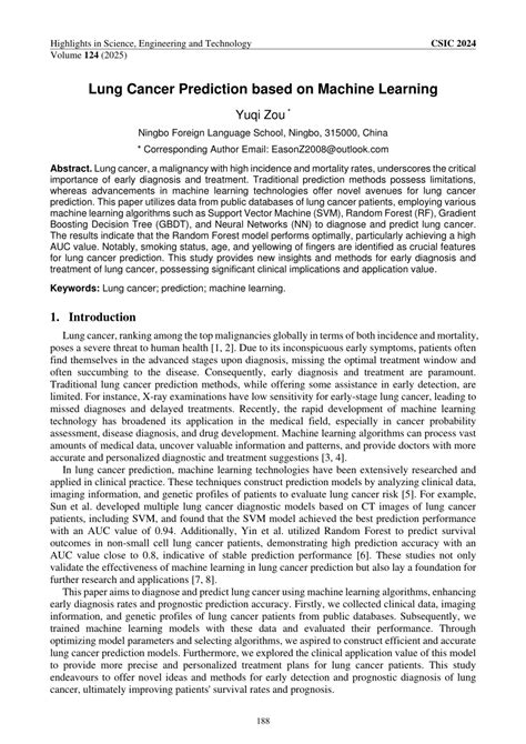 PDF Lung Cancer Prediction Based On Machine Learning