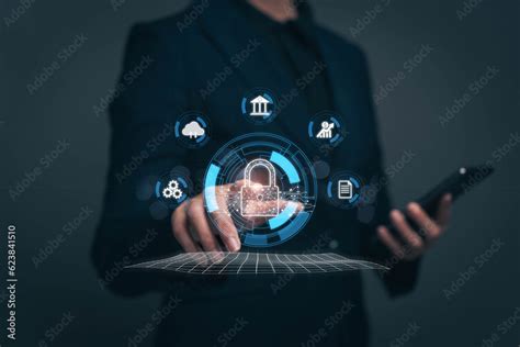 Businessman Finger Touching Padlock Icon Cybersecurity Protection Concept Innovative Digital