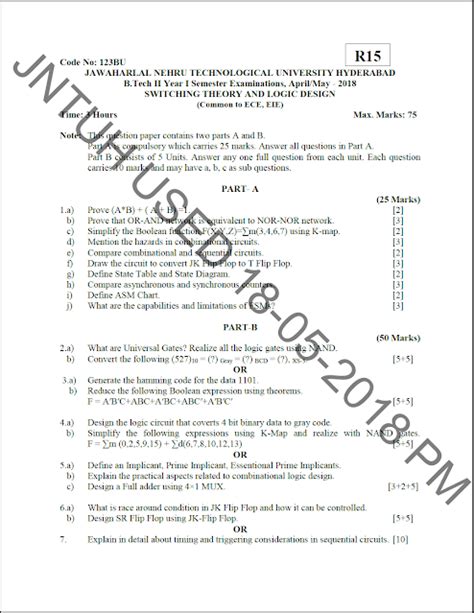 Jntuh B Tech Switching Theory And Logic Design April May 2018 Question Paper University
