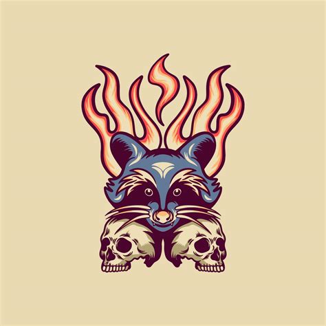 Raccoon And Skull Retro Illustration 11256406 Vector Art At Vecteezy
