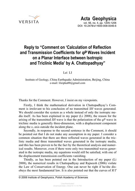 Pdf Reply To Comment On ‘calculation Of Reflection And Transmission