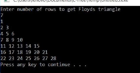 All C Programs Program 34to Print Floyds Triangle Pattern