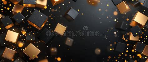 A Mesmerizing Composition Of Floating Golden And Black Cubes Against A Dark Background Creating
