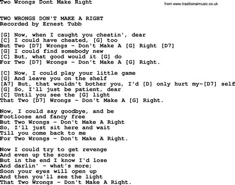 Two Wrongs Dont Make Right Bluegrass Lyrics With Chords