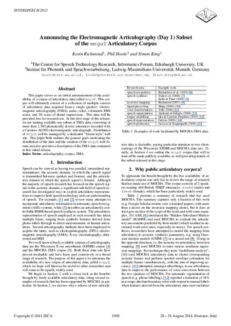 Pdf Announcing The Electromagnetic Articulography Day 1 Subset Of The Mngu0 Articulatory Corpus