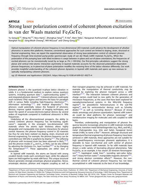Pdf Strong Laser Polarization Control Of Coherent Phonon Excitation In Van Der Waals Material