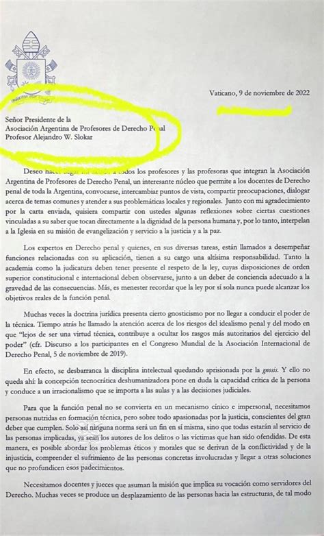 Con una carta a un juez K el papa Francisco criticó a la Justicia y le