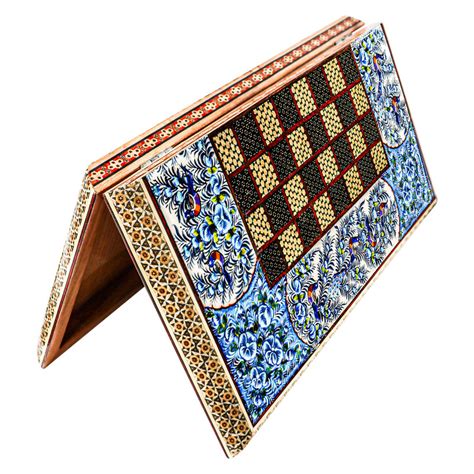 قیمت و خرید صفحه شطرنج خاتم کاری مدل لبه گرد طرح نقاشی گل و مرغ برجسته