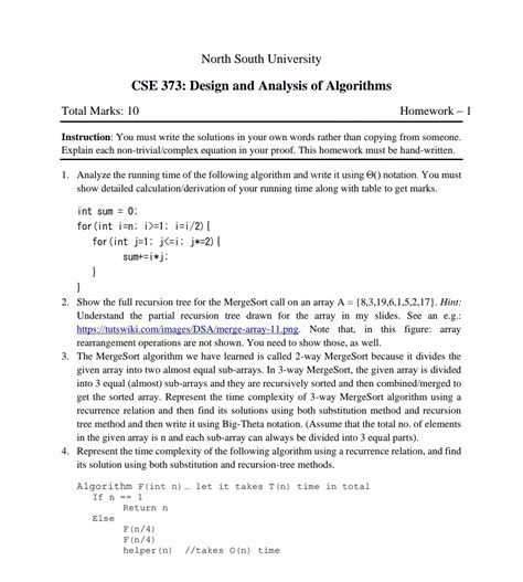North South Universitycse 373 Design And Analysis Of Algorithmstotal M