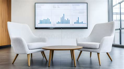 Contemporary Meeting Area Showcases Data Analytics On A Digital Display Stock Image Image Of
