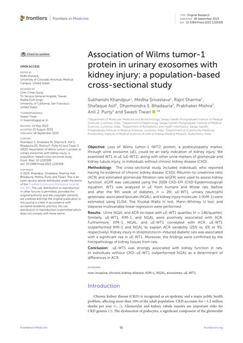 Pdf Association Of Wilms Tumor 1 Protein In Urinary Exosomes With