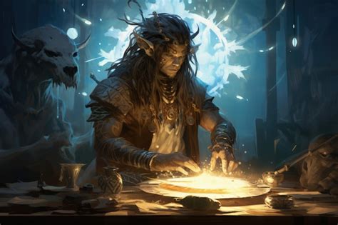 Premium Ai Image Enigmatic Tribal Shaman Reading Celestial Signs Generative Ai