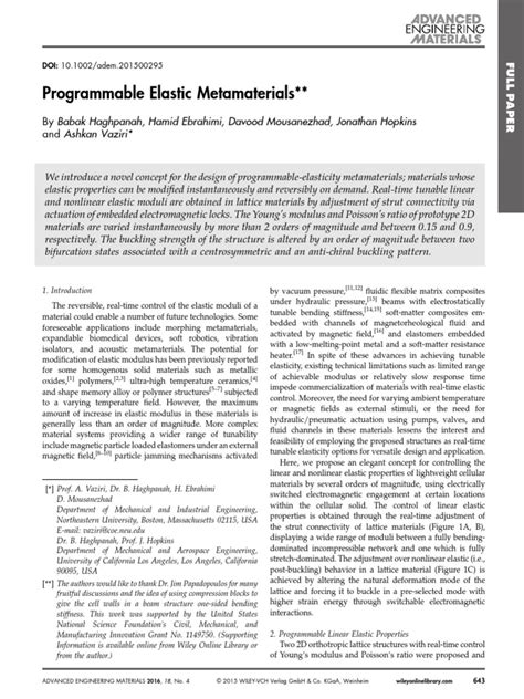 Programmable Elastic Metamaterials Pdf Youngs Modulus Deformation Engineering