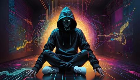 Premium Photo A Hacker Surrounded By The Rhythmic Dance Of Digital Data Streams