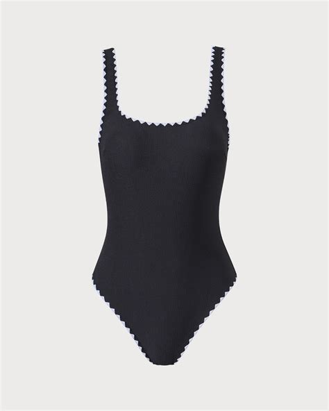 The Black Contrast Ribbed One Piece Swimsuit And Reviews Black One