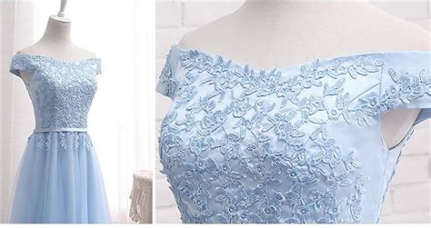 Mingli Tengda Light Blue Lace Elegant Bridesmaid Dresses Boat Nevk