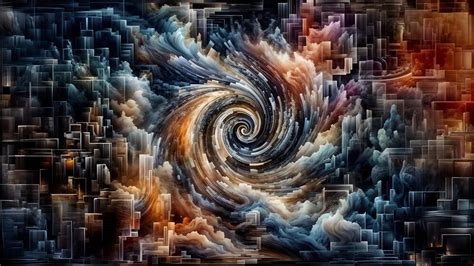 An Abstract Illustration Of A Colorful Vortex Of Fractal Clouds And Geometric Shapes Premium