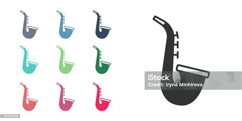 흰색 배경에 고립 된 검은 악기 색소폰 아이콘 다채로운 아이콘을 설정합니다 벡터 Classical Concert에 대한 스톡 벡터 아트 및 기타 이미지 Classical