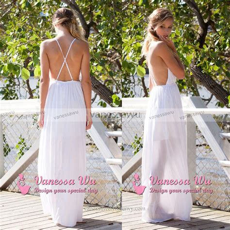 Sexy Plunge V Neck Prom Dress Bohemian White Prom Dress With