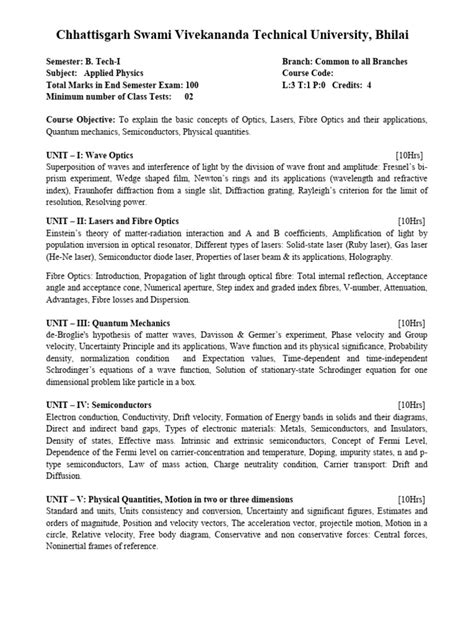 Applied Physics Syllabus Effective From 2024 25 Session Pdf Diffraction Waves