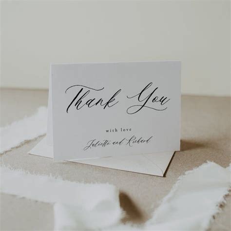 Calligraphy Thank You Folded Card Template Editable Wedding Bridal