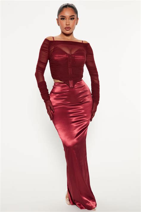 Heaven Can Wait Maxi Skirt Set Burgundy Fashion Nova Matching Sets