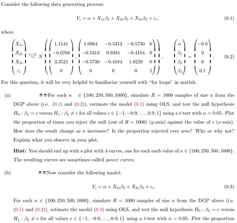 Consider The Following Data Generating Process Y Chegg