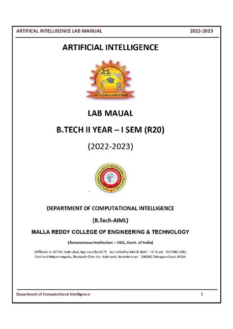 Ii I Artifical Intelligence Lab Manual Artificial Intelligence And Data Science Studocu