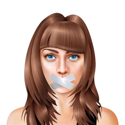 Vrouw Met Gesloten Mond Realistische Samenstelling Vector Illustratie