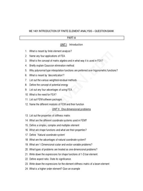 Me1401 Finite Element Analysis Download Free Pdf Finite Element Method Matrix Mathematics