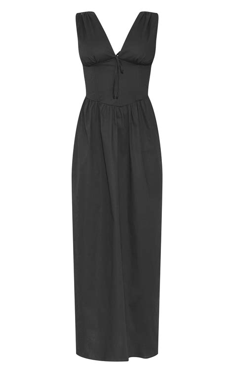 Black Tie Detail Corset Maxi Dress Dresses Prettylittlething Aus