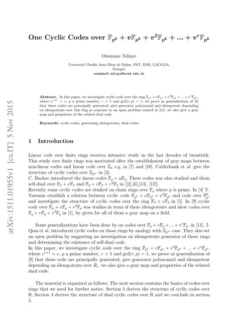 Pdf One Cyclic Codes Over Mathbb F Pk Vmathbb F Pk V2mathbb F Pk