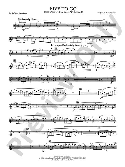 Five To Go B Flat Tenor Saxophone B Flat Tenor Saxophone Part