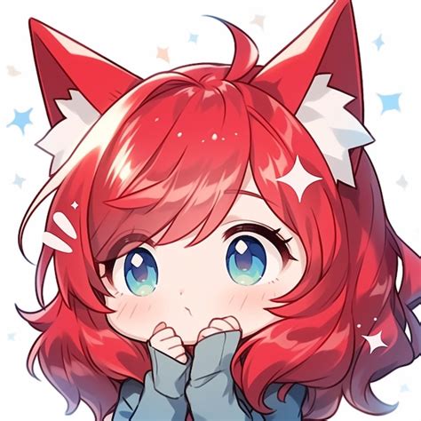 Anime Girl With Red Hair And Blue Eyes Wearing A Cat Ears Generative Ai