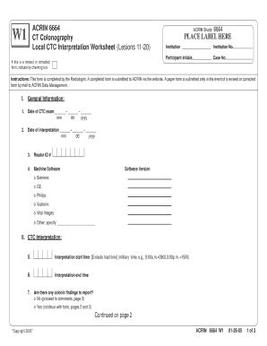 Fillable Online Acrin Local CTC Interpretation Worksheet Lesions 11 20 Acrin Fax Email Print