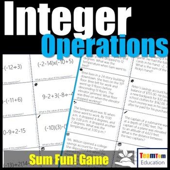 Integer Operations Task Card Game By Team Tom TPT