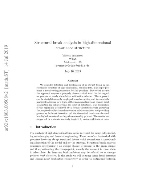 Pdf Structural Break Analysis In High Dimensional Covariance Structure