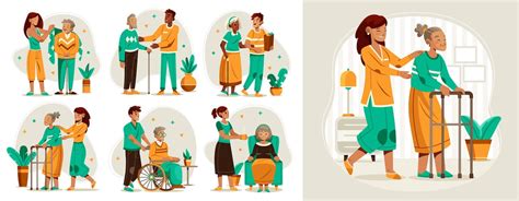 Premium Vector Elderly Care Flat Cartoon Set