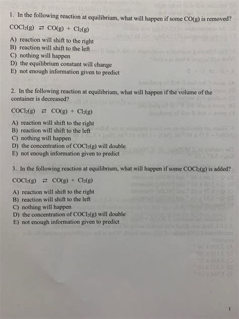 Solved 1 In The Following Reaction At Equilibrium What