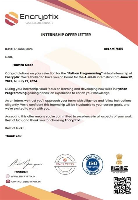 Hamza Meer On Linkedin Internship Pythonprogramming Encryptix